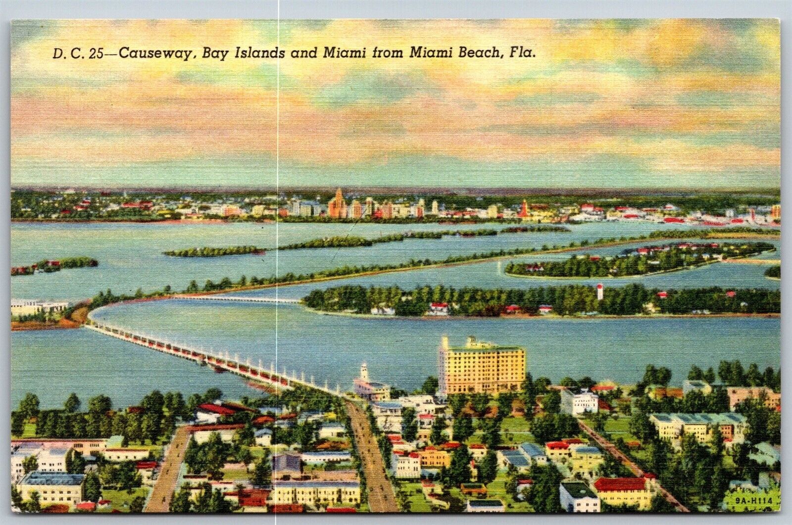 Vtg Miami Beach Florida FL Causeway Bay Islands & Miami 1930s View ...