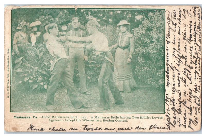 1905 Two Soldiers Fist Fight over a Girl, Manassas, VA Postcard ...
