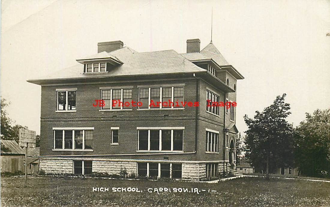 IA, Garrison, Iowa, RPPC, High School Building, Exterior View, LL Cook ...