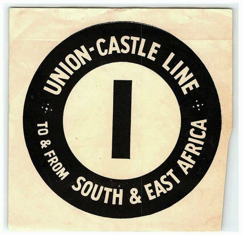 Union Castle Line South & East Africa I Luggage Label Vtg Sticker Stamp ...