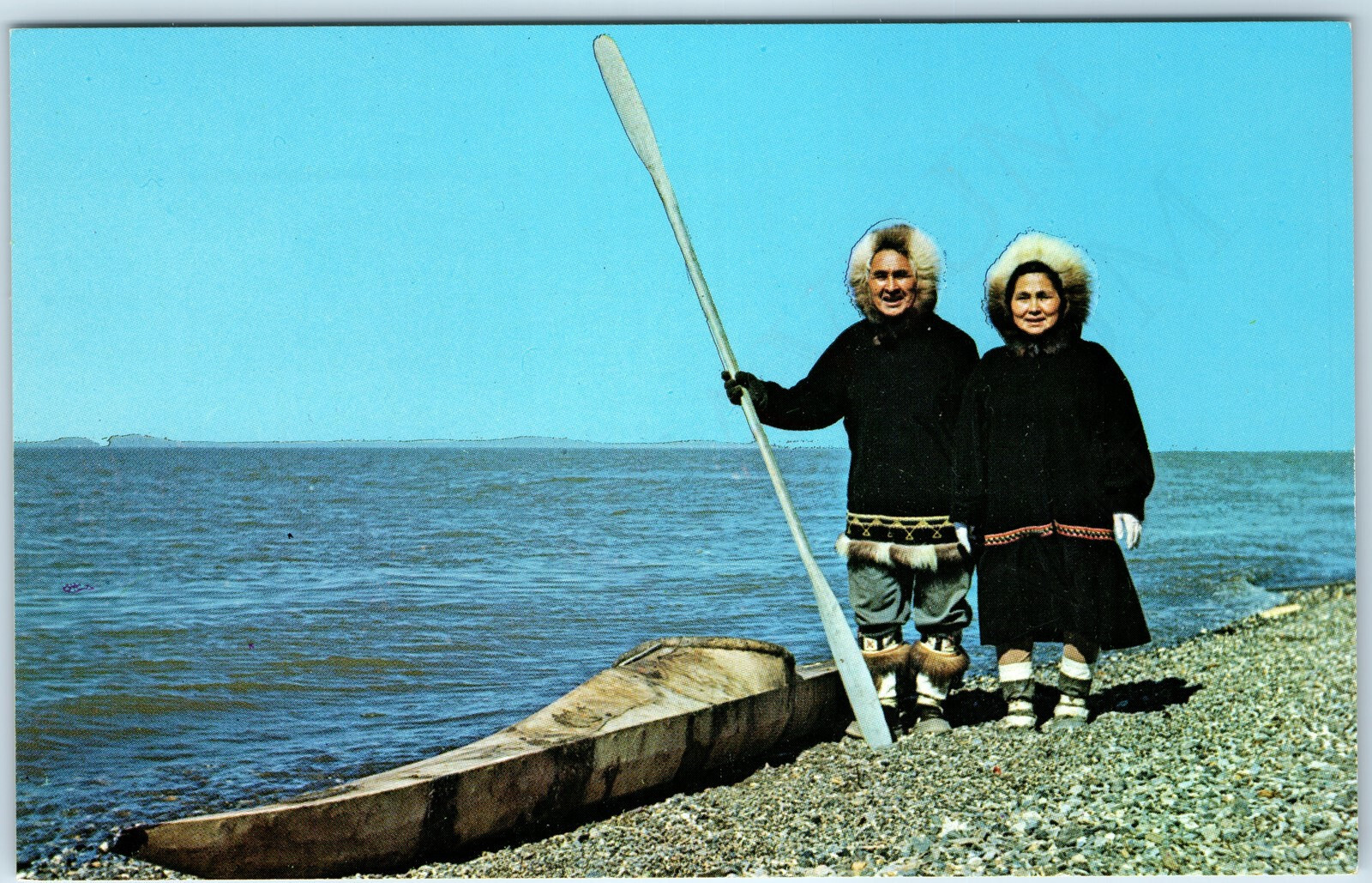 c1960s Kotzebue, AK Native Couple Postcard Traditional Dress Kayak Boat ...