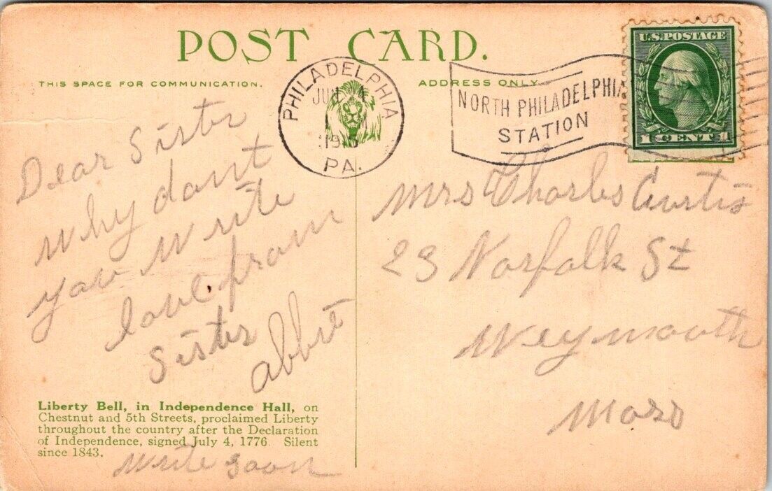 Vintage Pennsylvania Postcard - Philadelphia - Old Liberty Bell ...