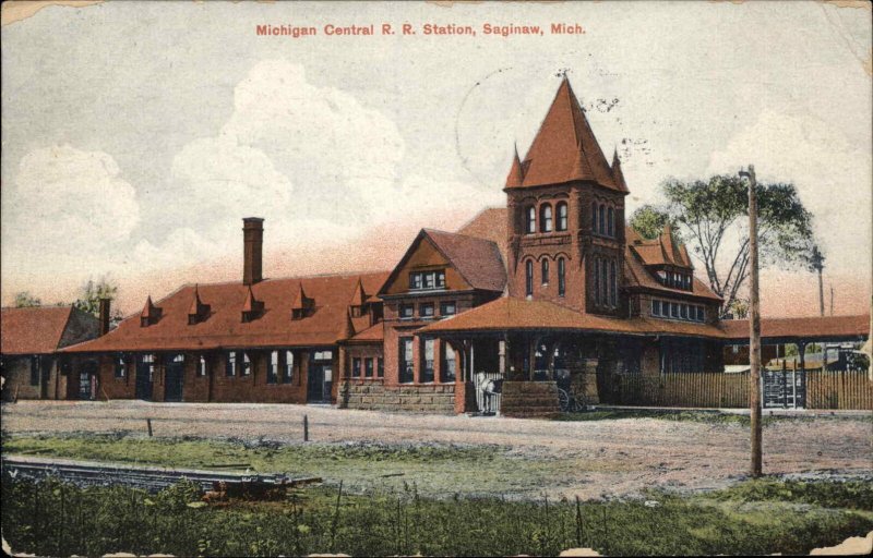 Saginaw Michigan MI Centrail Railroad Train Station Depot c1910 Vintage ...