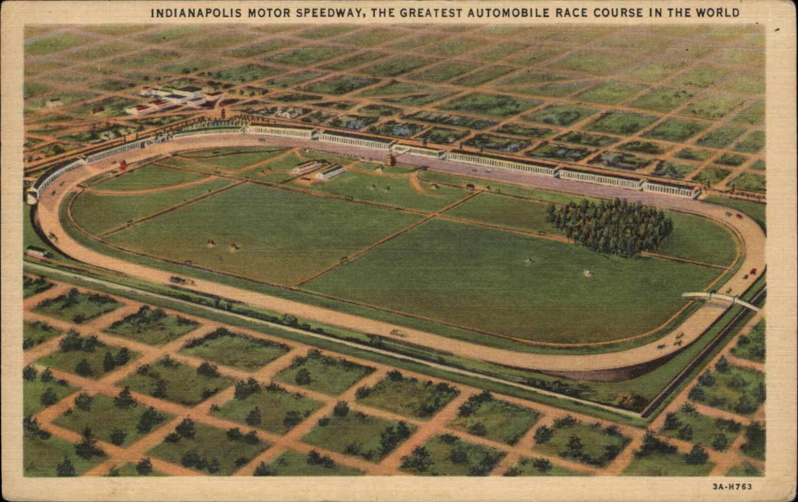 Indianapolis Indiana IN Motor Speedway Birdseye View 1940s Linen ...