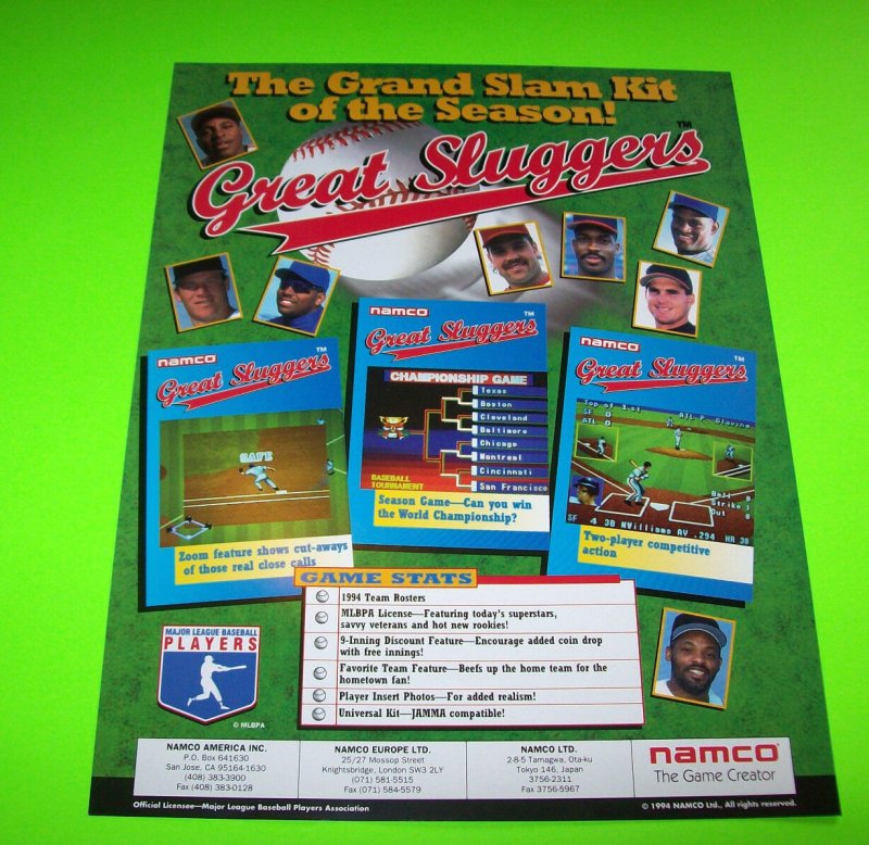 Great Sluggers Arcade Flyer 1994 Original NOS Video Game Art Retro ...