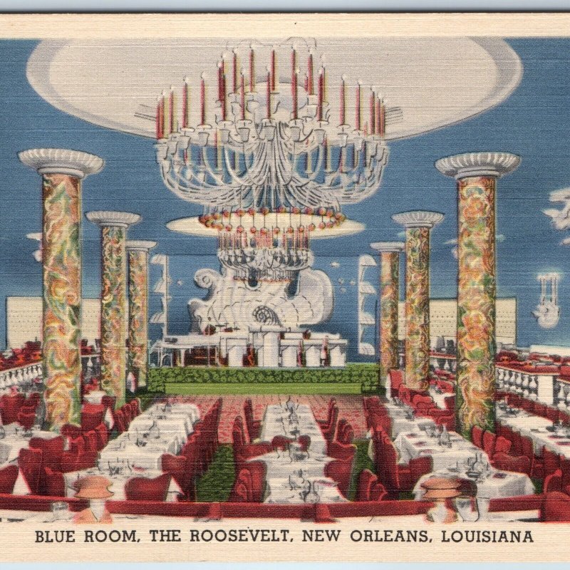 c1940s New Orleans, LA Blue Room Roosevelt Inside Restaurant Hotel ...