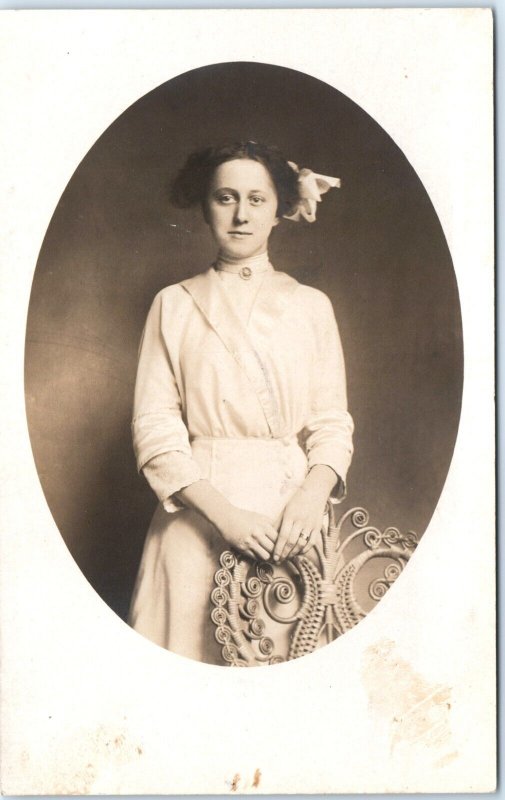 ID'd x2 LOT c1910s Sisters Emma, Helen King Portrait Girl RPPC Wicker ...