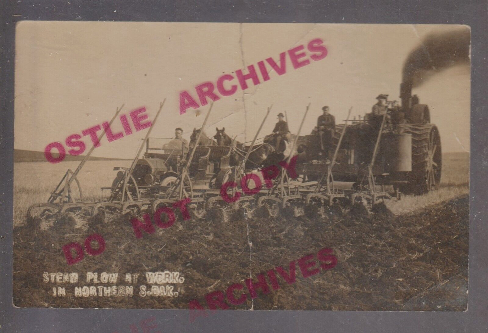 South Dakota RPPC 1910 STEAM ENGINE Tractor PULLING PLOW Plowing FARM ...