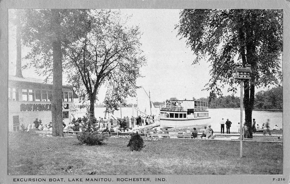 Rochester Indiana view of excursion boat at Lake Manitou antique pc ...