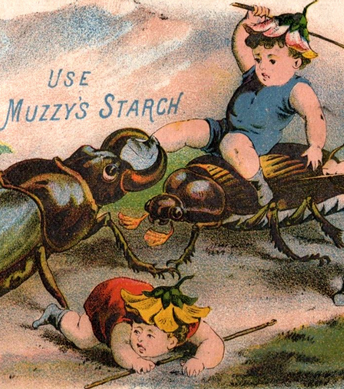 1880s Large Muzzy's Corn Starch Recipes On Back Fairies Pixies Beetles ...