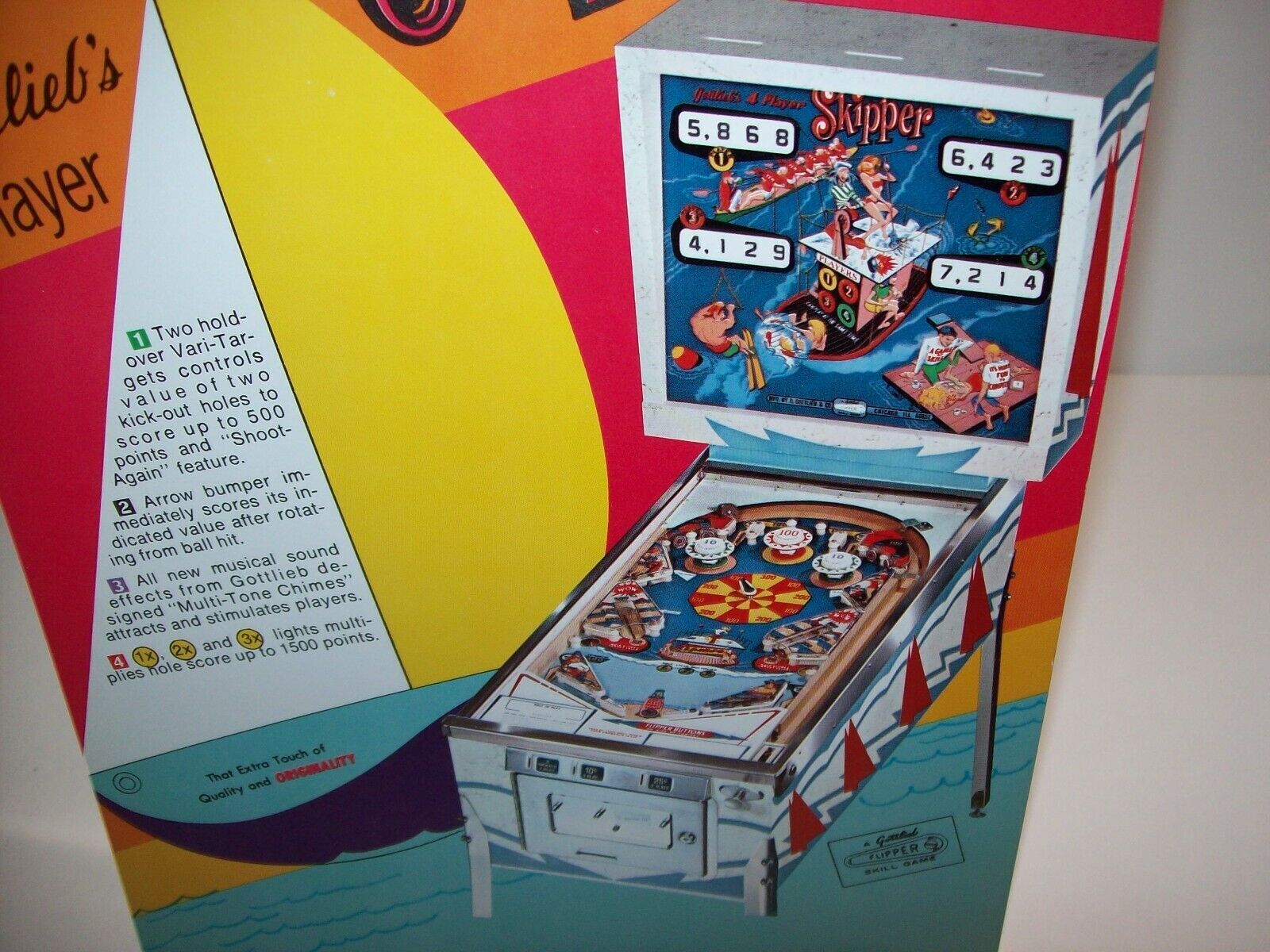 Skipper Pinball FLYER Original 1969 Game Art Sheet Ocean Water Sports ...