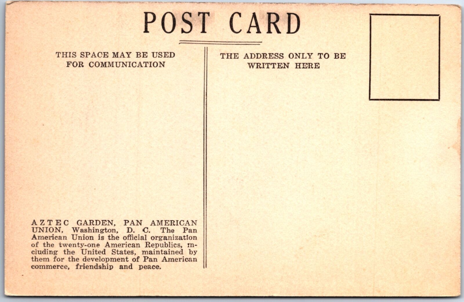 Vintage Postcard the Aztec Garden at PAN American Union Washington D.C ...