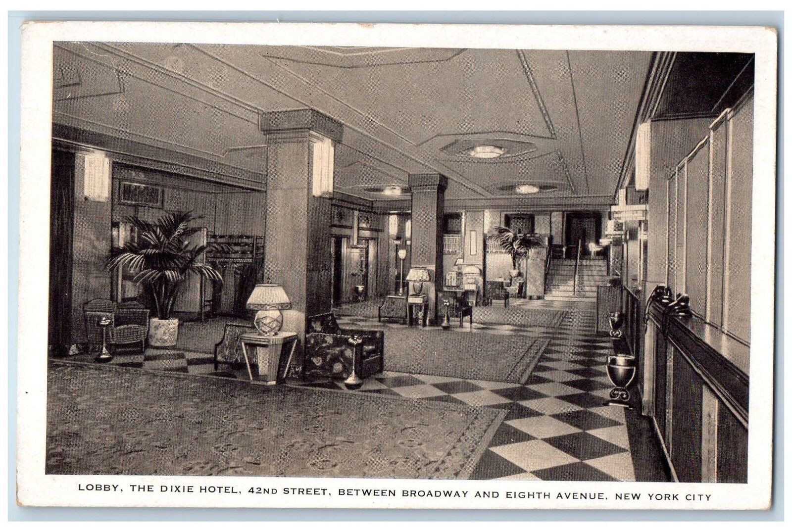 New York City New York NY Postcard Lobby Of The Dixie Hotel 42nd Street ...