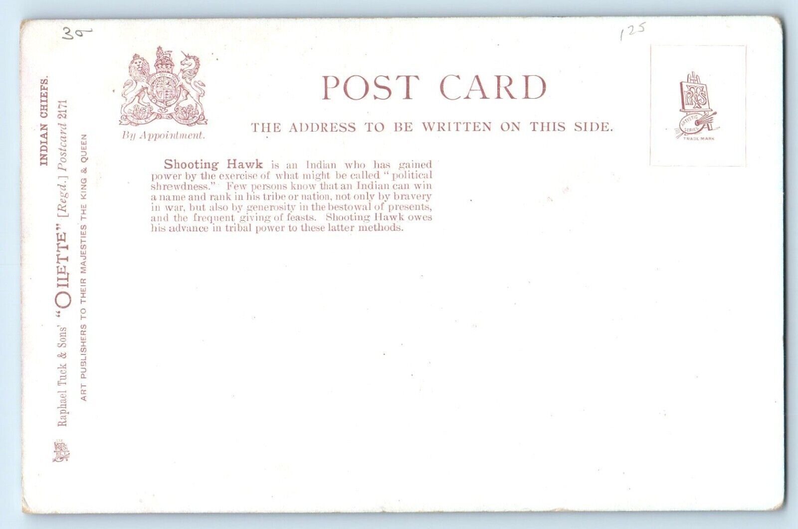 Oilette Postcard Chief Shooting Hawk Indian Chiefs Political Shrewdness ...