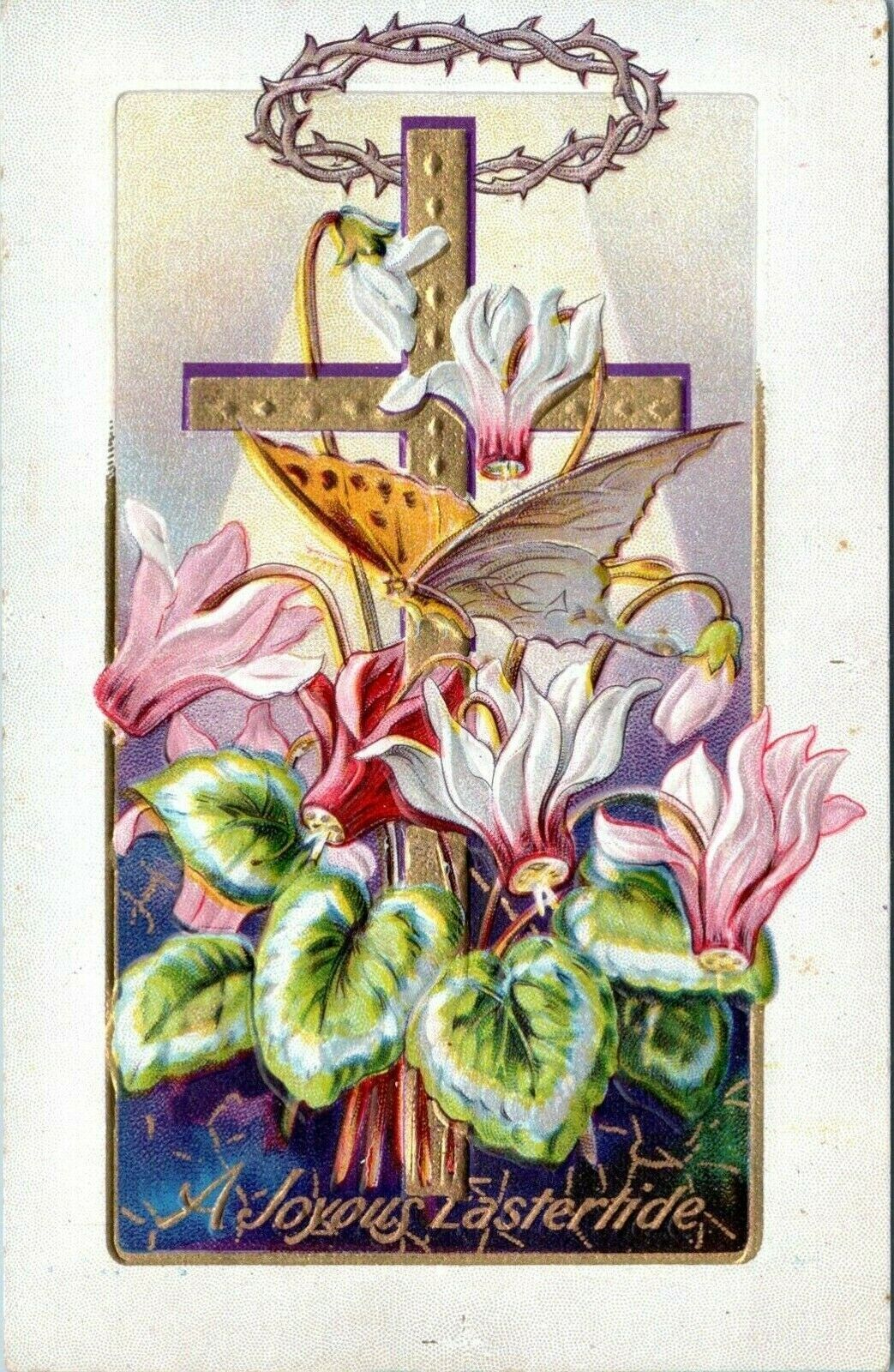 1910 Easter Cross Crown of Thorns Butterfly Eastertide Religious ...