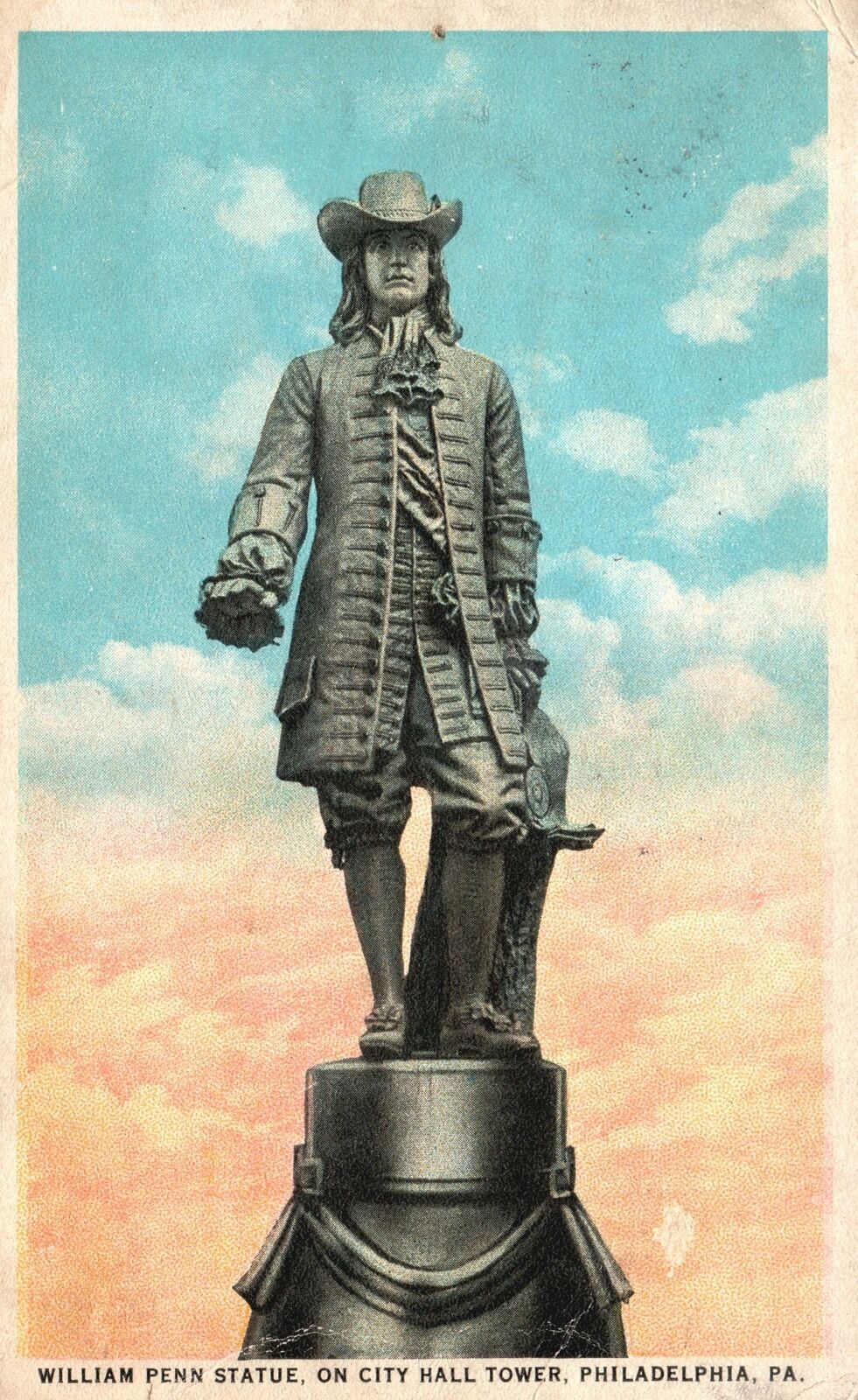 Vintage Postcard 1923 William Penn. Statue on City Hall Tower ...