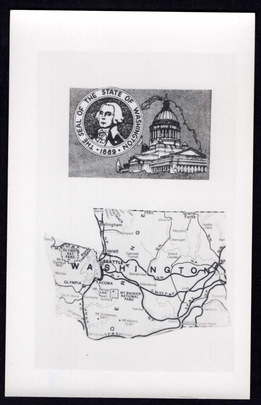 MAP State of Washington The Seal Of The State 1889 Kodak Paper stamp ...