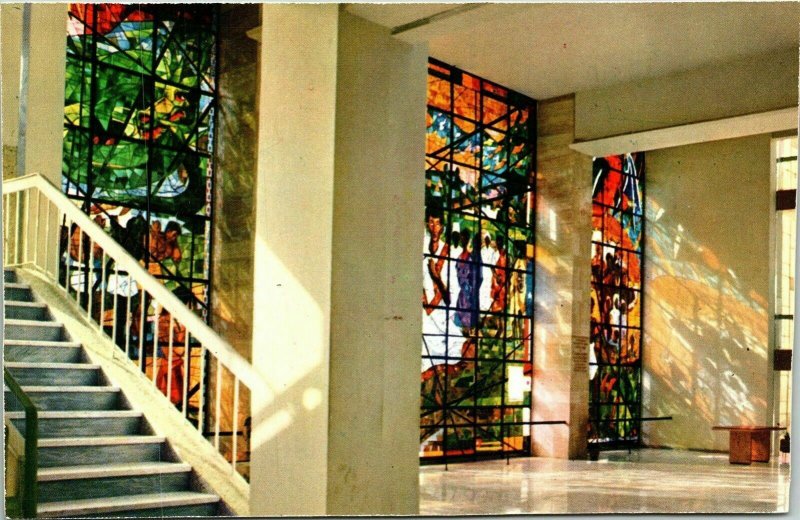 Africa Hall Interior Stained Glass Windows Afewerk Tekle VTG Postcard ...