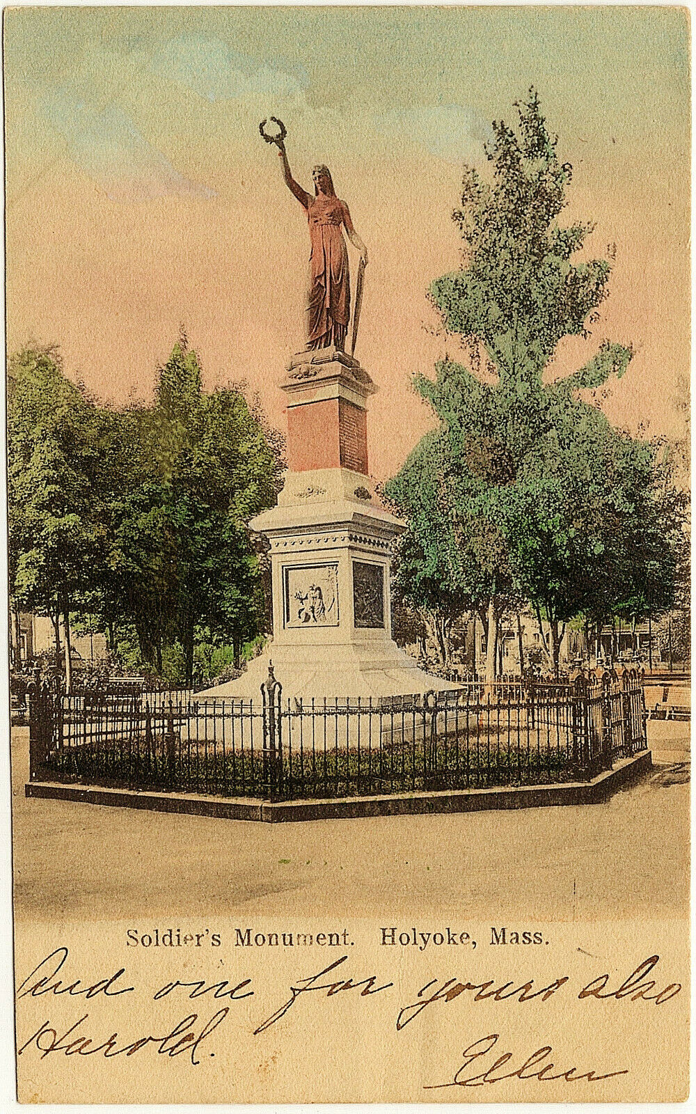 1905 Holyoke Mass MA Civil War Soldier's Monument RARE Hand Colored DB ...