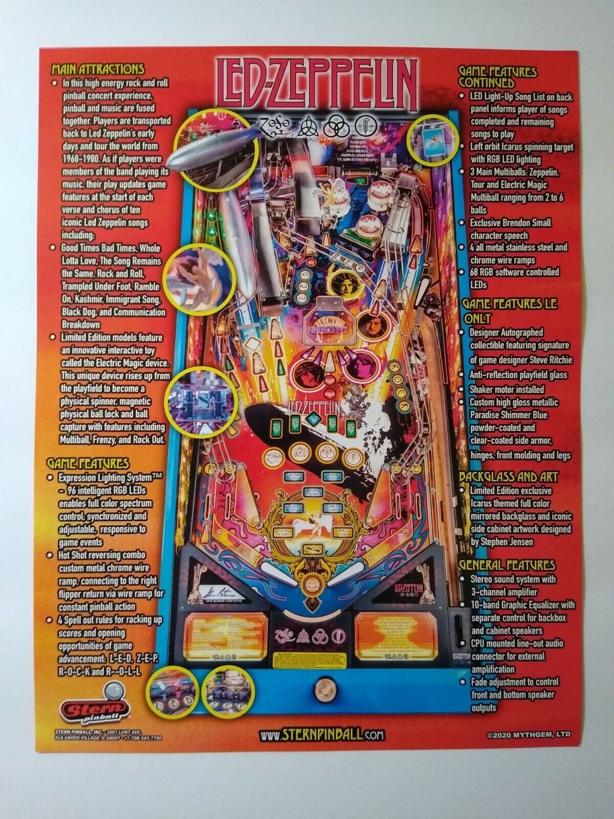 Led Zeppelin Pinball FLYER Hard Rock Music Limited Edition Angel ...