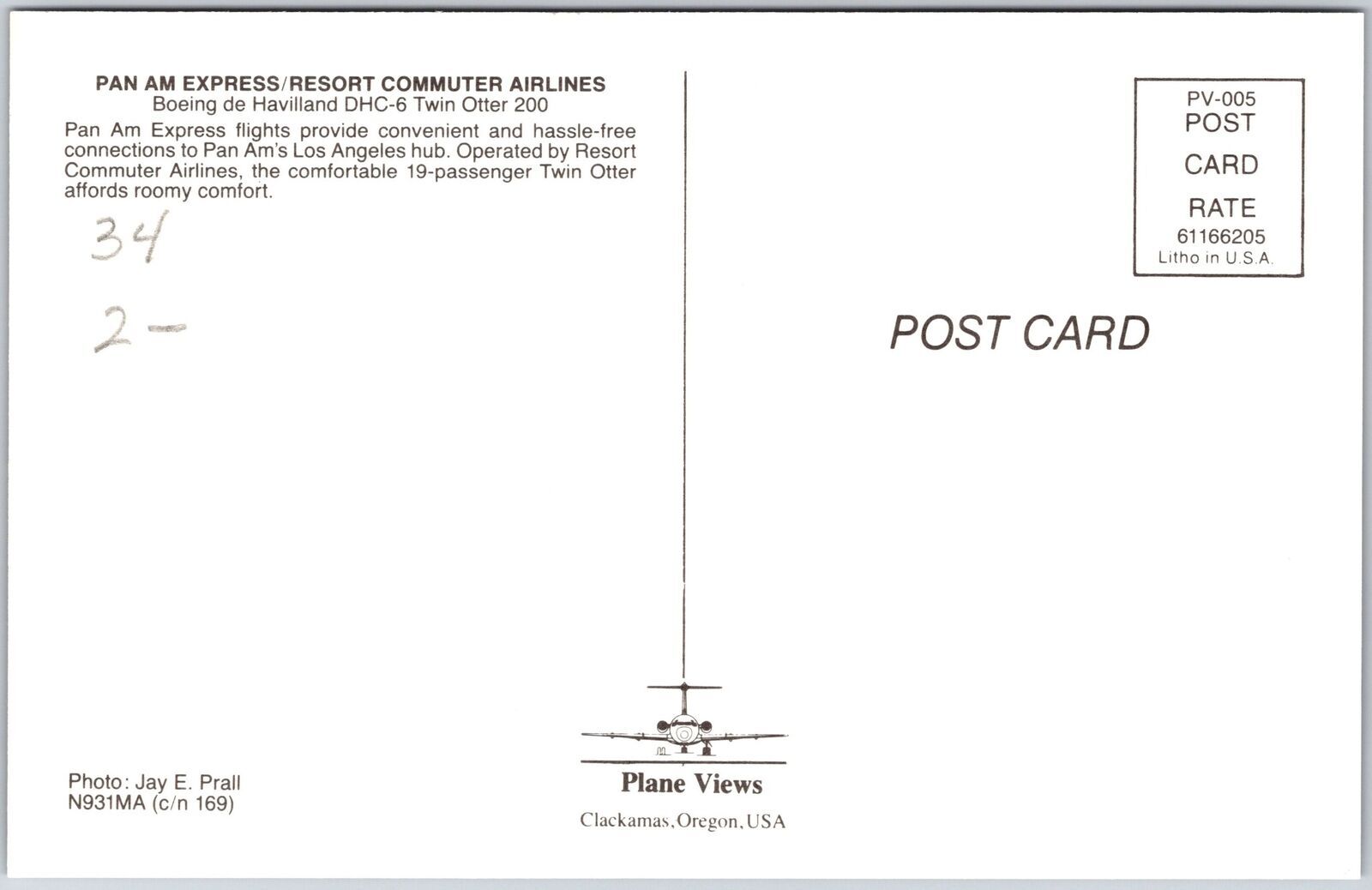 Airplane Pan Am Express Resort Commuter Airlines Boeing de Havilland ...