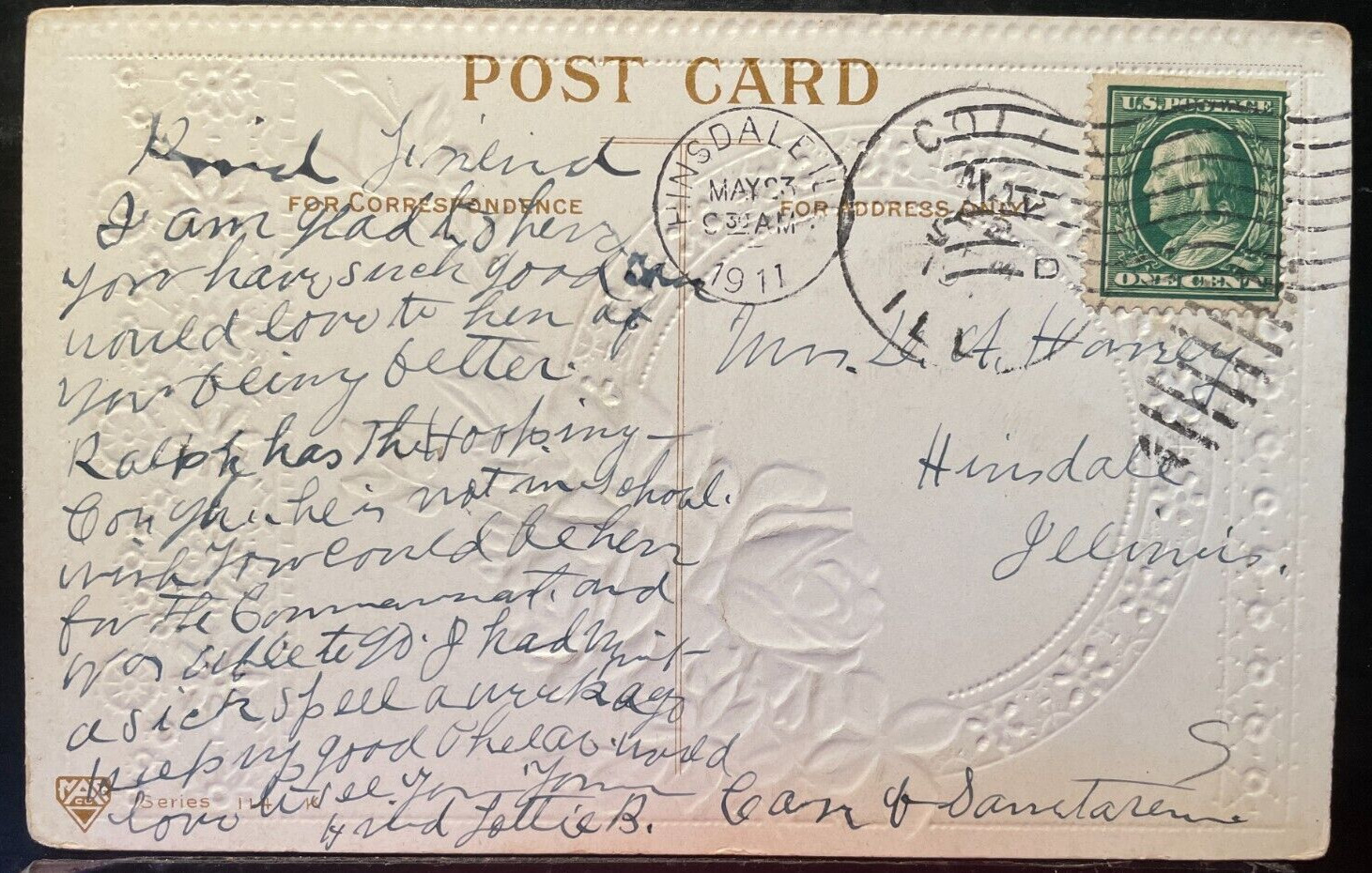 Vintage Victorian Postcard 1911 Hearty Greetings - Pink Rose with White ...