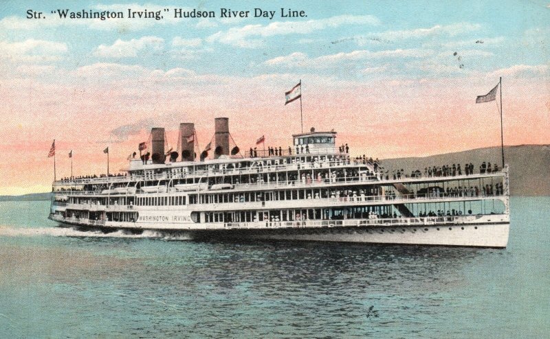 Vintage Postcard 1917 Steamer Ship Washington Irving Hudson River Day ...