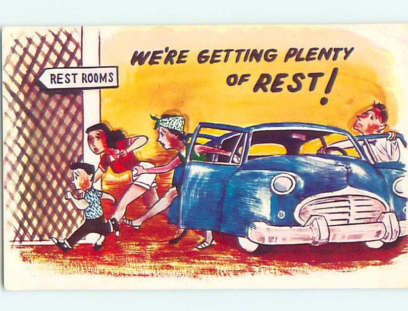 Pre-1980 Comic Plenty of Rest - Traveling Family Runs for Restroom ...