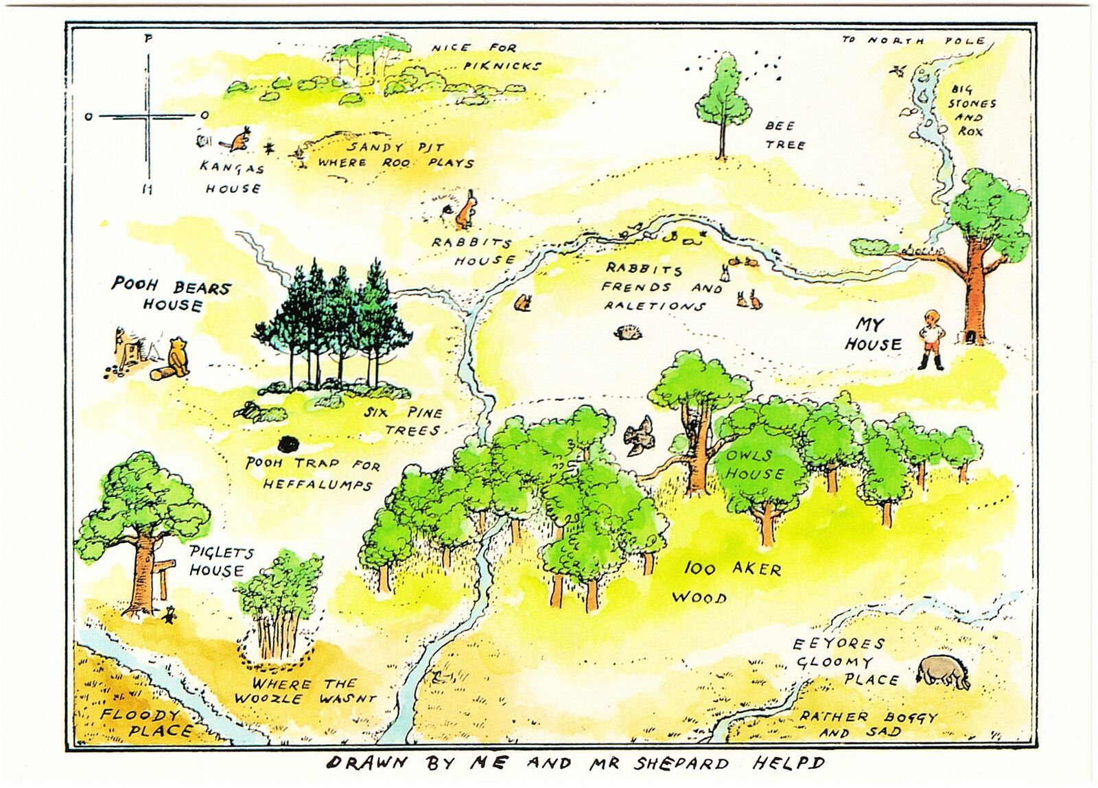 Postcard of Winnie the Pooh Map of the 100 Aker Woods - Postcard ...