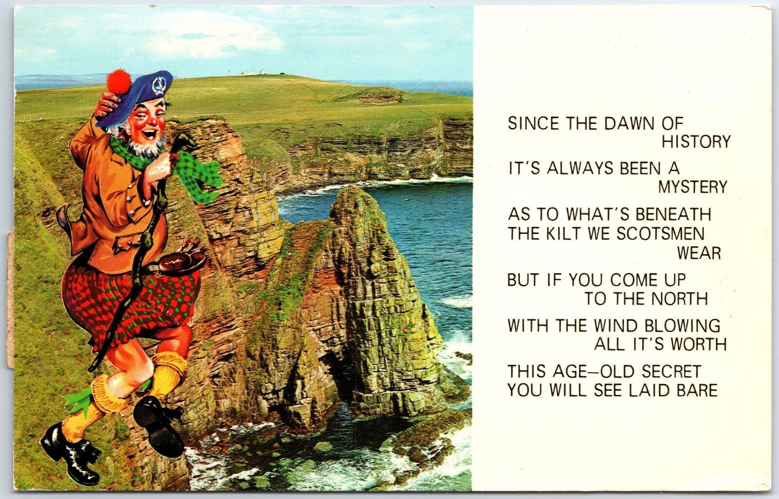 Vintage Postcard Scotland Character in Tartan Kilt Humor Ocean Scene ...