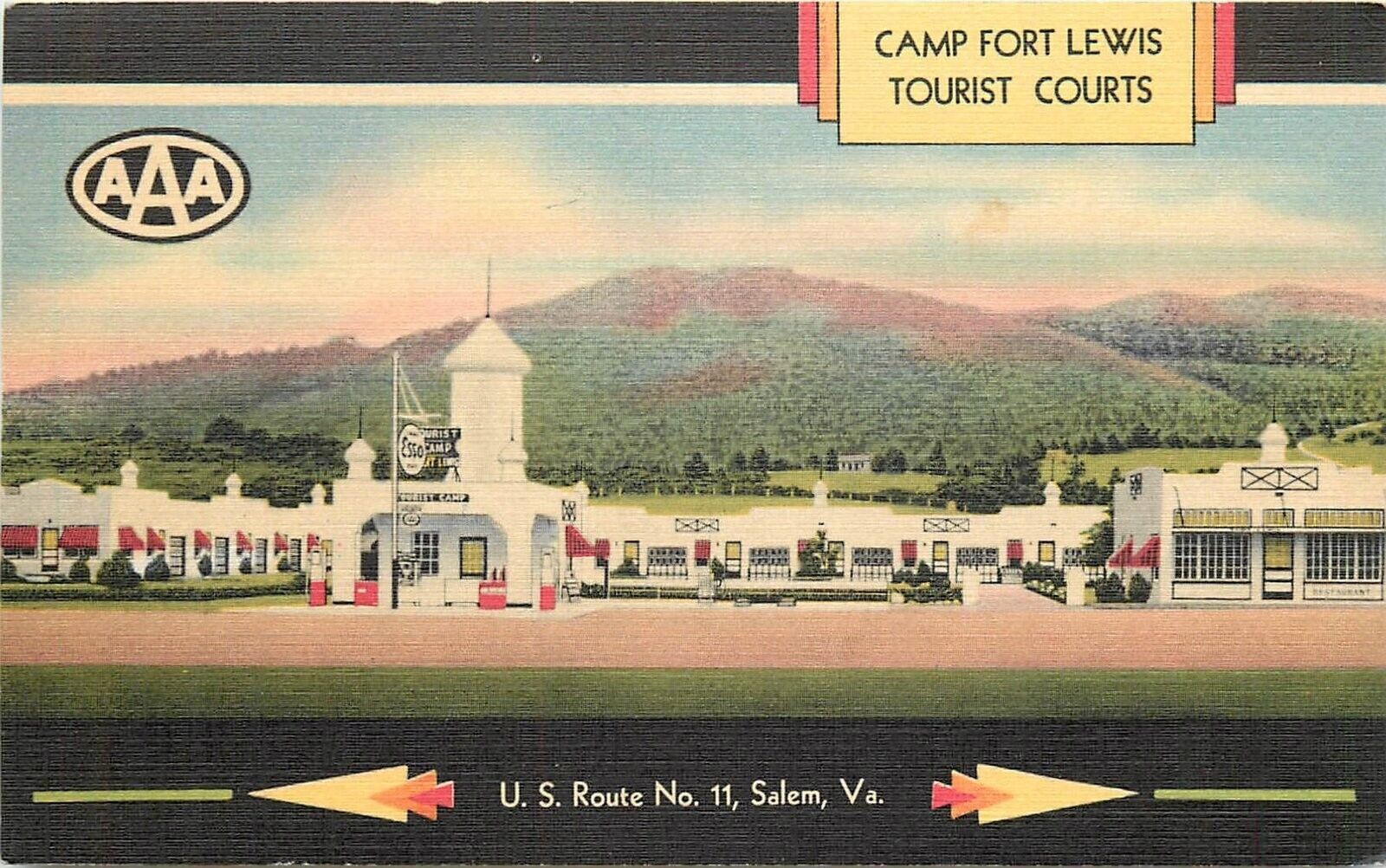 Postcard 1930s Virginia Salem Gas Station Tourist Camp Fort Lewis VA24 ...