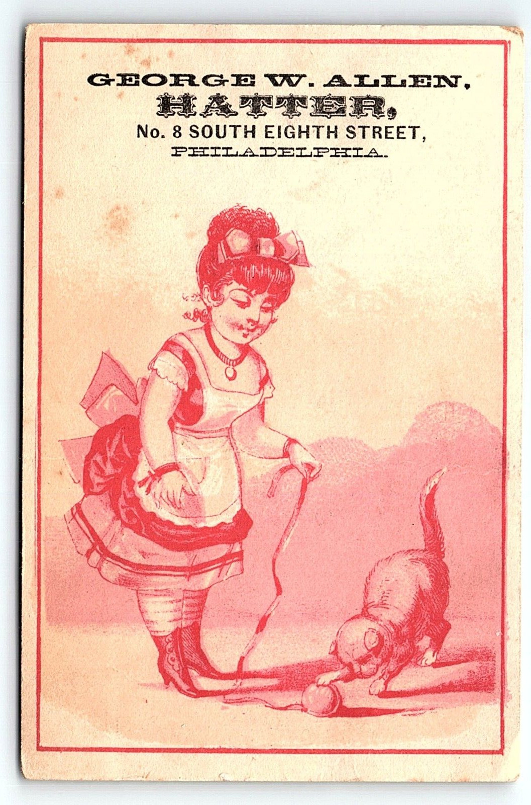 1880s George W. Allen Hatter Philadelphia CAT Girl Victorian Trade Card ...