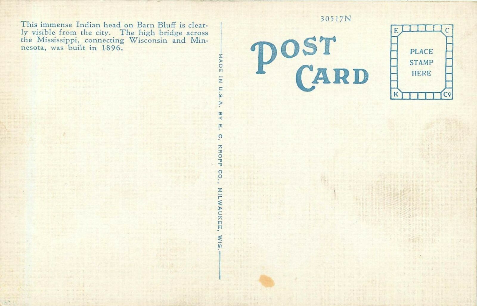 LInen Postcard; Barn Bluff & Steel Bridge, Red Wing MN Goodhue County ...