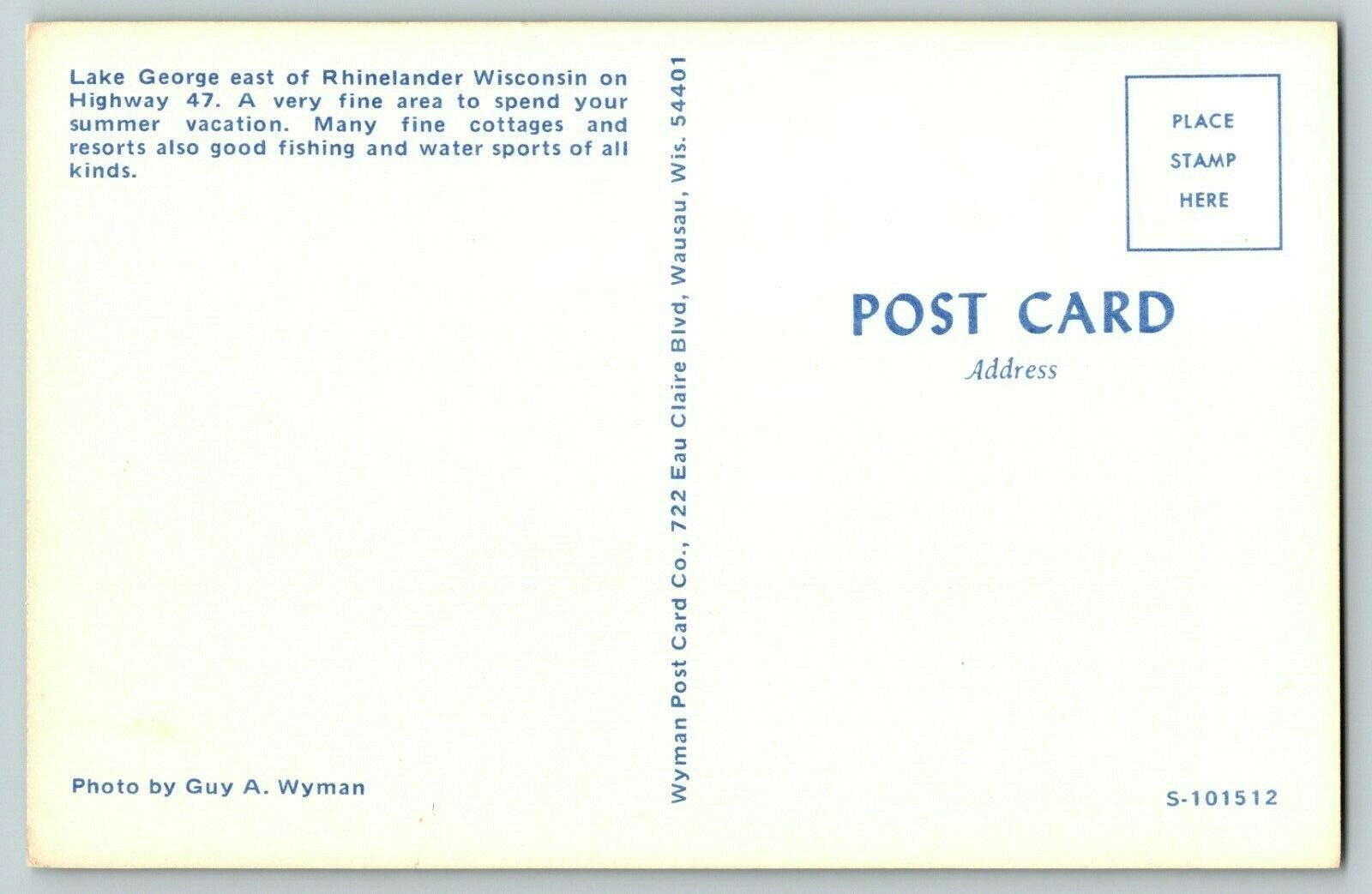 Postcard Aerial View of Lake George East of Rhinelander Wisconsin ...