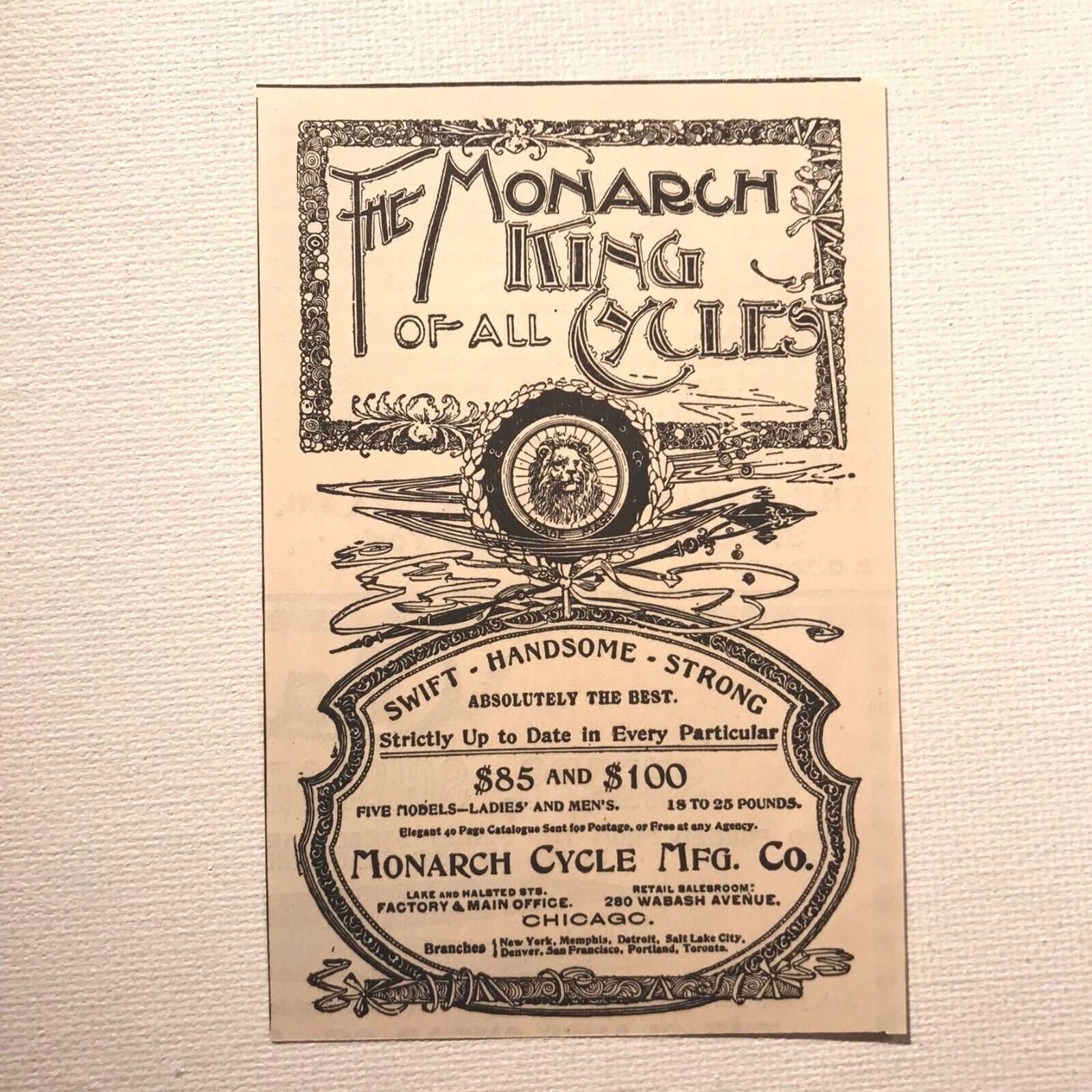 1890's Victorian Print Monarch Cycle Mfg. Co. Chicago / 2T1-65A ...