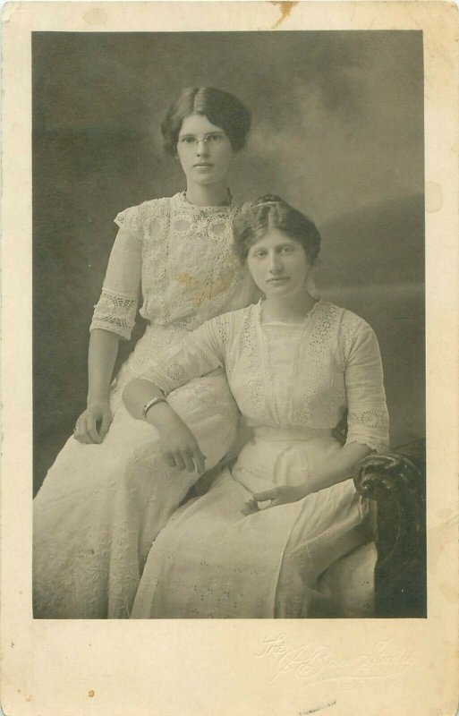 Two Girls in White Dresses Pre-1920s Real Photo Postcard RPPC CYKO ...