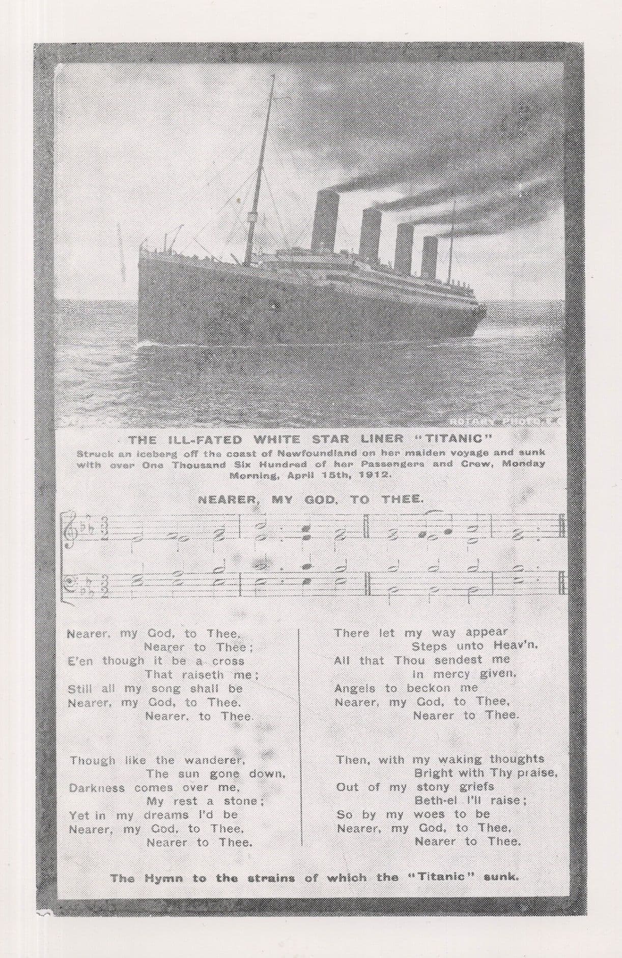 The Titanic Ship Song Card Hymn Sheet Music Notes Postcard | Topics ...