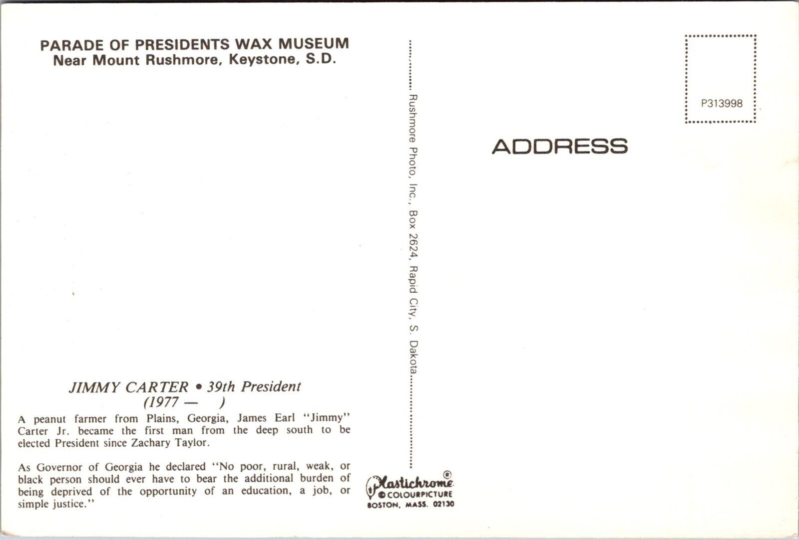 Jimmy Carter, Parade of Presidents Wax Museum Keystone SD Postcard S66 ...
