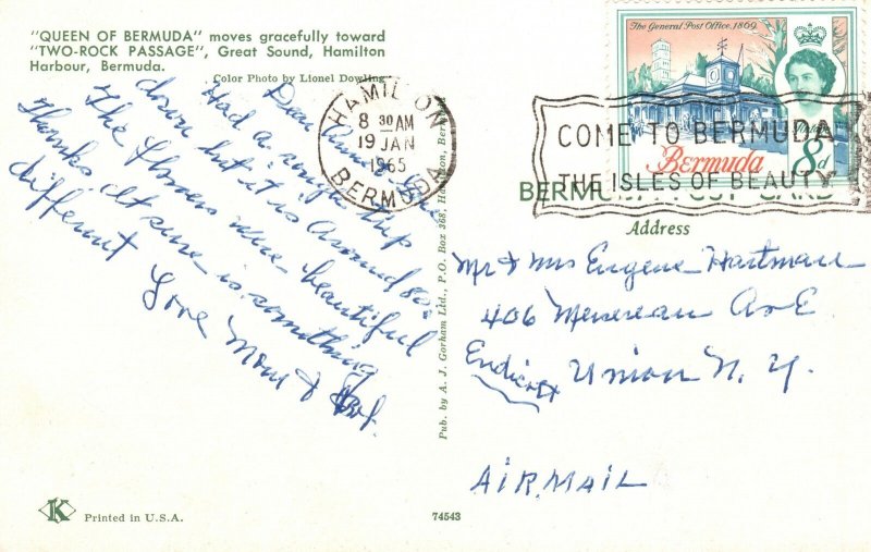Vintage Postcard 1965 Queen of Bermuda Two Rock Passage Hamilton ...