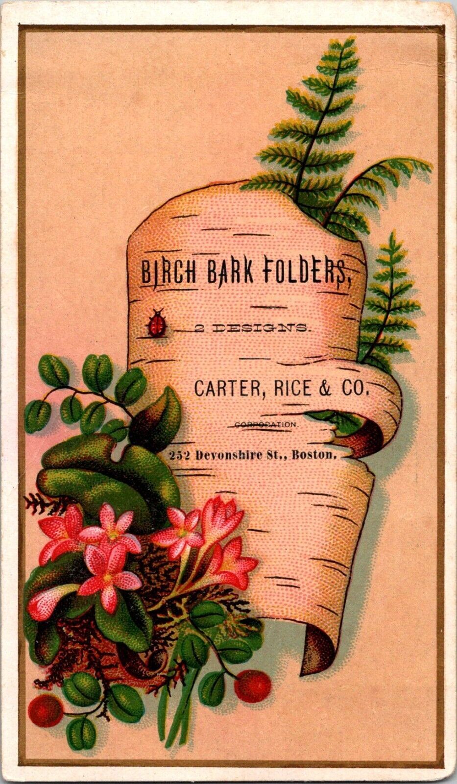 Carter Rice & Co Birch Bark Folders BOSTON Fauna Victorian Trade Card ...