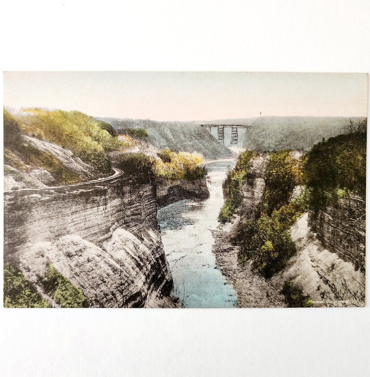Portage Bridge Letchworth State Park NY Postcard Gorge New York c1930s ...