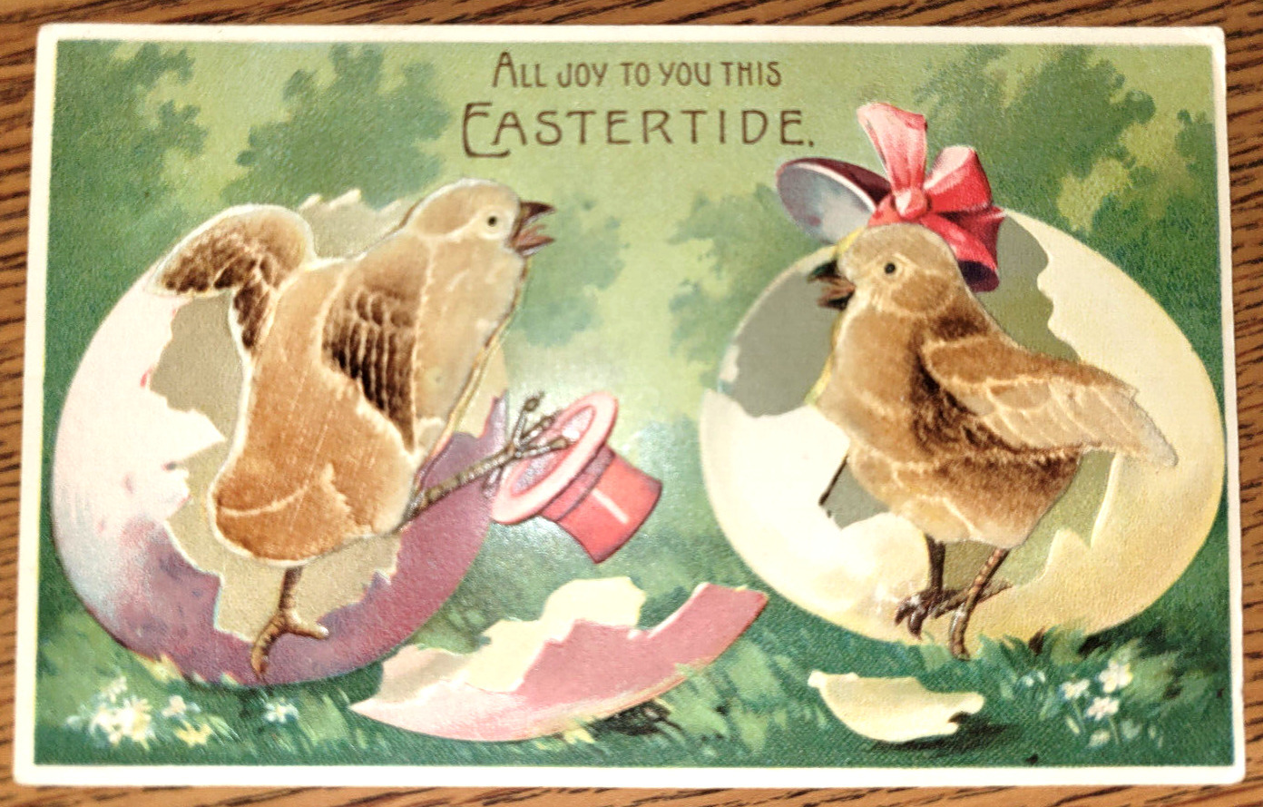 Vintage Postcard Felt Applique Chicks Hatch From Easter Eggs With Hat ...