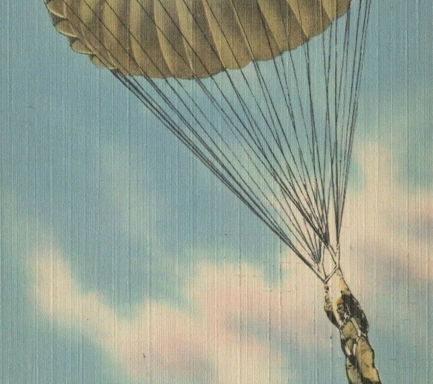 WWII era US Army Paratrooper Descending On His Objective linen E578 ...