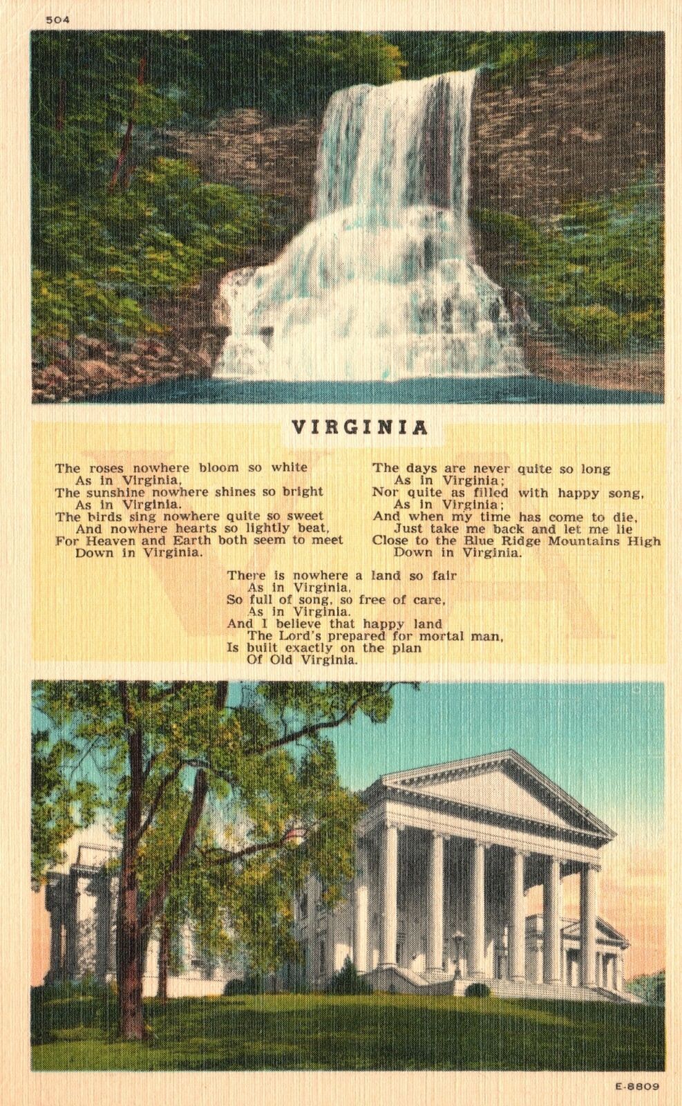 Vintage Postcard The Beautiful Poem For Virginia And Its Historical ...