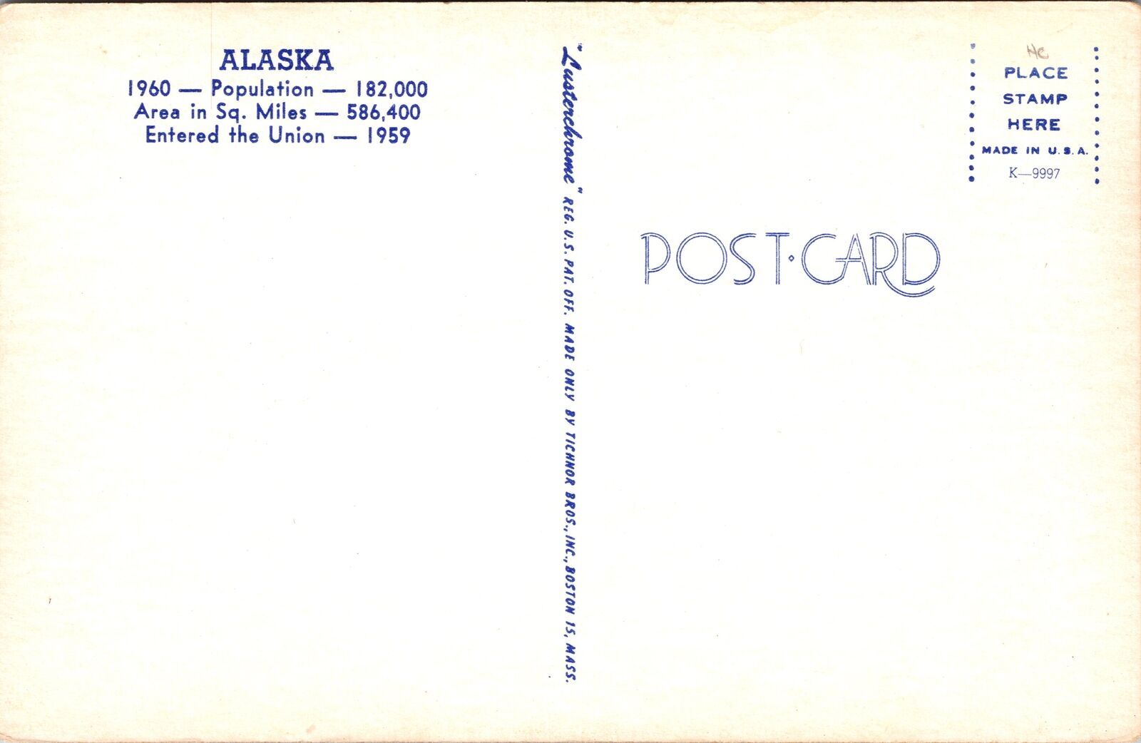 Vintage Postcard Greetings From the State of Alaska 1960 Statistic ...