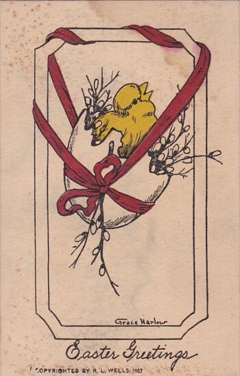 Easter Greetings Young Chicken Popping Out Of Egg Signed Grace Harlow ...