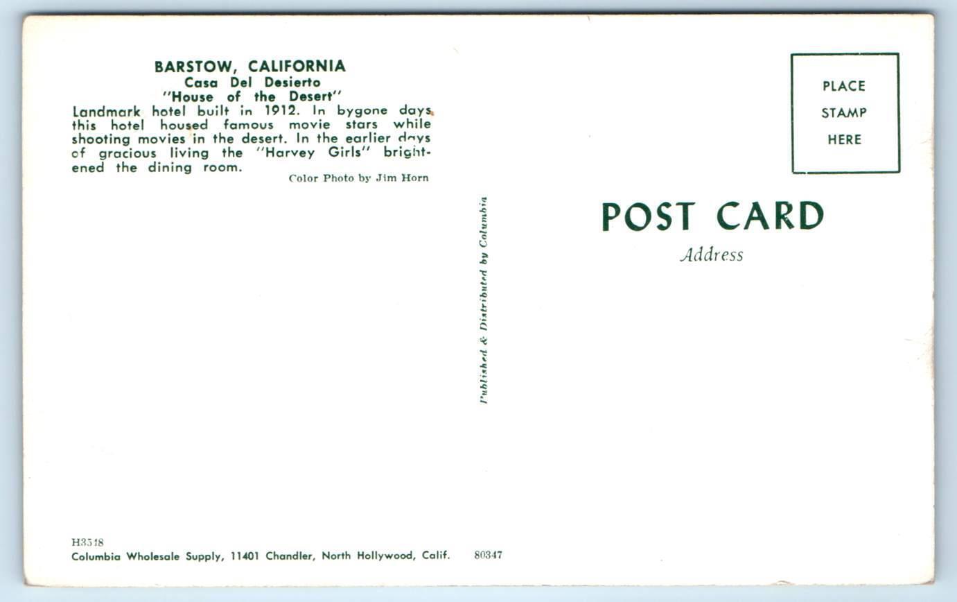 BARSTOW, CA California~ Harvey House ~ CASA Del DESIERTO 1960s Railroad ...
