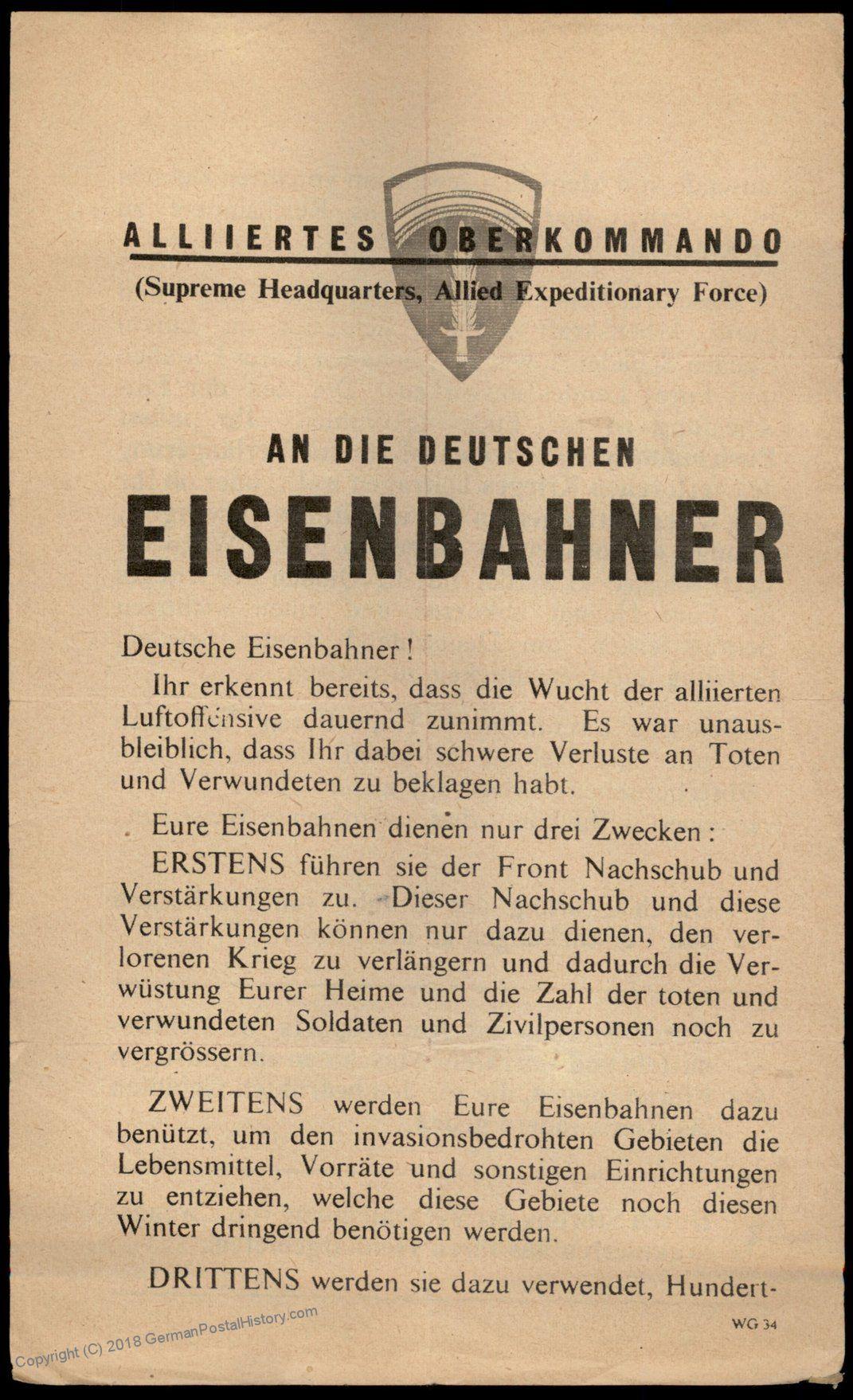 3rd Reich SHAEF Railway Train Eisenbahner Anti-Nazi Propaganda Feldpost ...
