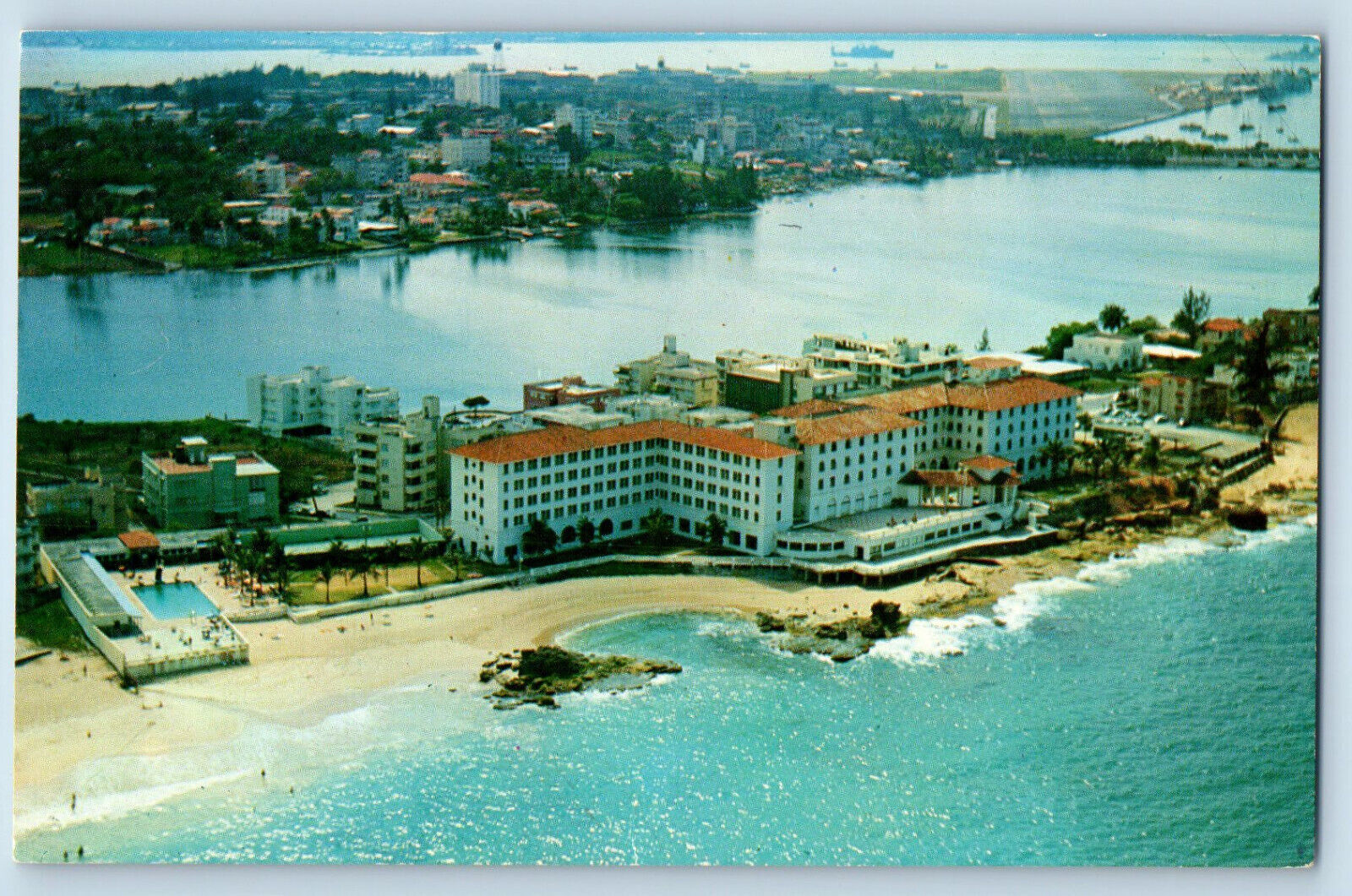 San Juan Puerto Rico Postcard Aerial View Condado Beach Hotel c1950's ...