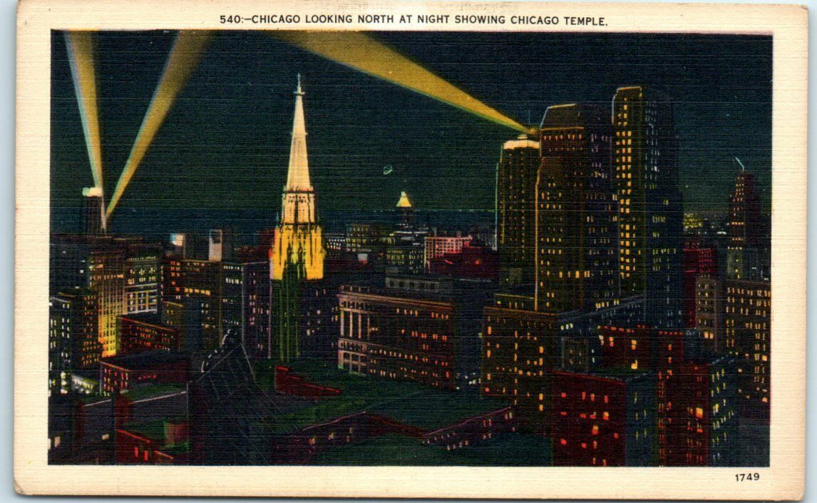 Chicago Looking North At Night Showing Chicago Temple - Chicago ...